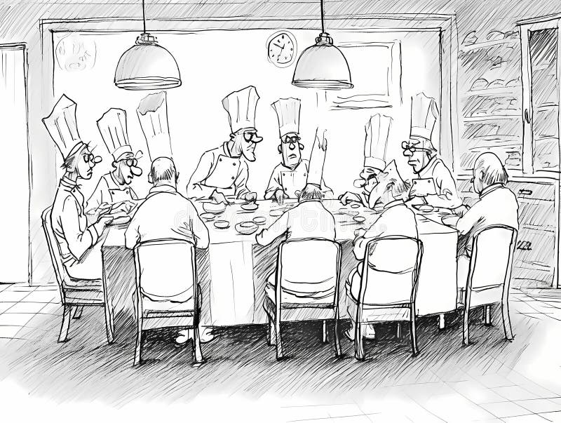 Several Chefs in a Meeting, a Group of People Sitting Around a Table ...