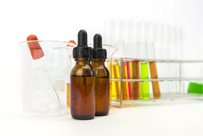 Several Chemical Solution In Flask. Laboratory Glassware Stock Image ...