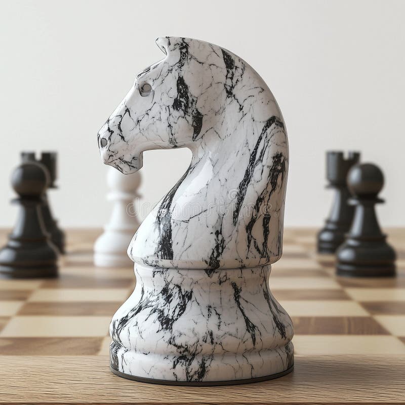 Several Chess Pieces Surround a Chess Knight Piece on a Board. Stock ...