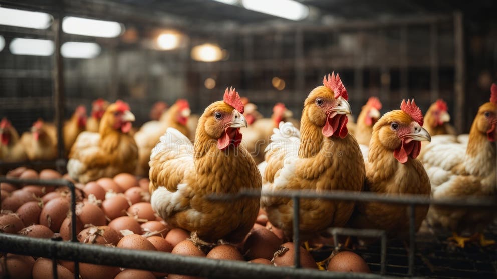 Several Chickens Inside the Cage in the Meat and Egg Industry. Stock ...