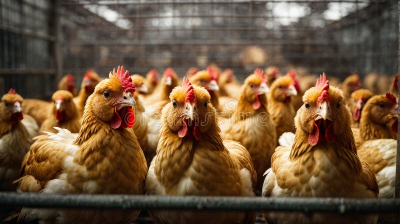 Several Chickens Inside the Cage in the Meat and Egg Industry. Stock ...