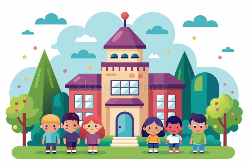 Several Children Standing Together in Front of an Orphanage Building ...