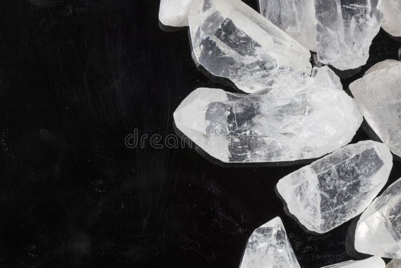 Several Chunks of Beautiful Quartz Crystal with Black Background Stock ...