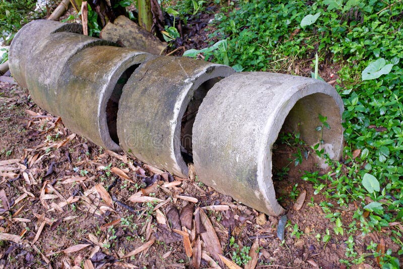 Several Circular Concrete Culverts, on the Side of the Road, with a ...