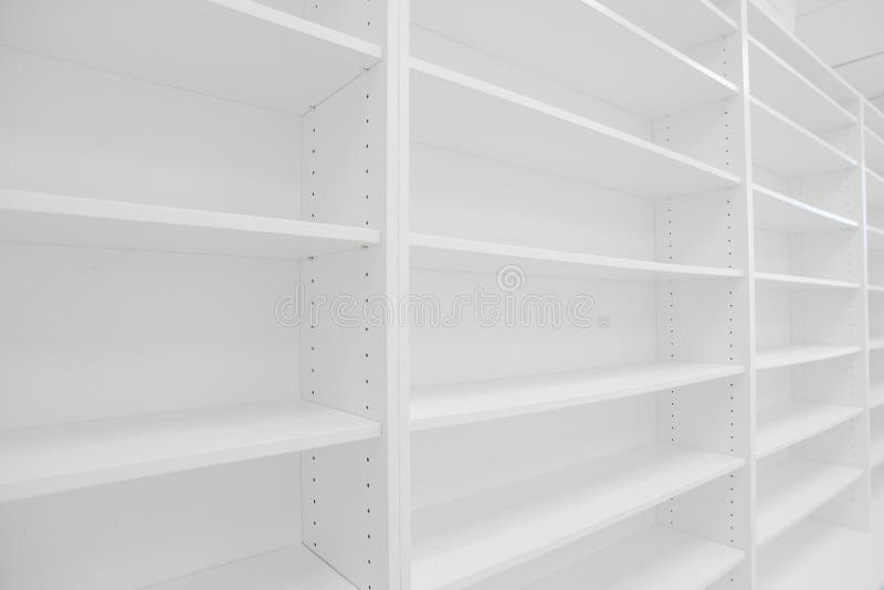 Empty white shelves stock photo. Image of blank, equipment - 110140394