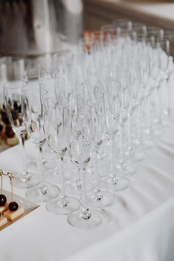 Several of Clean Wine Glasses Exposed Bartender on the Bar during the ...