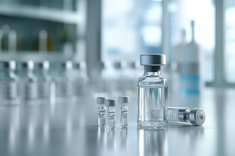Various Sterile Vials and Syringes Arranged in a Laboratory Setting ...