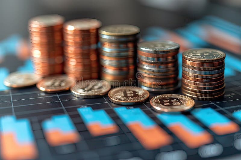 Several Coins are Piled Up Vertically on a Table Surface Stock Image ...