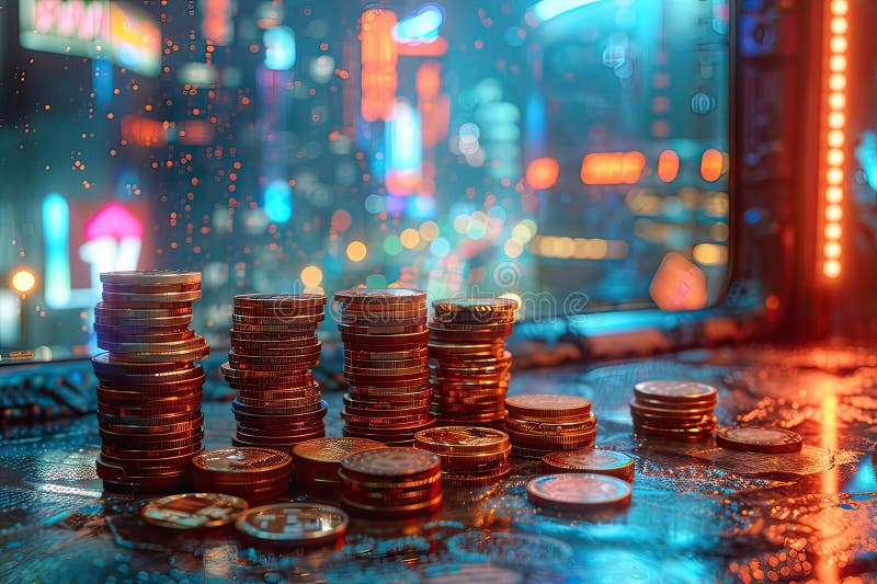 Several Coins are Piled Up Vertically on a Table Surface Stock Photo ...