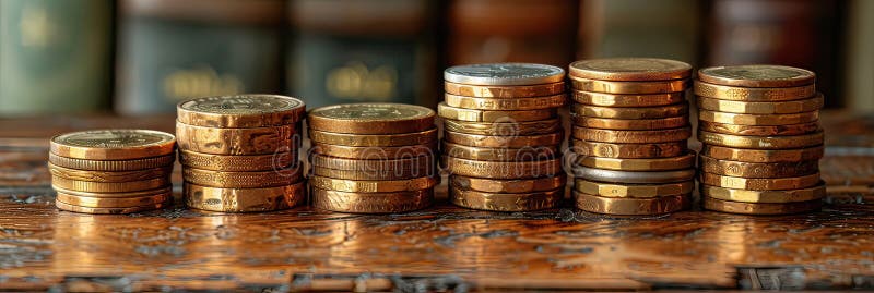 Several Coins are Piled Up Vertically on a Table Surface Stock Photo ...