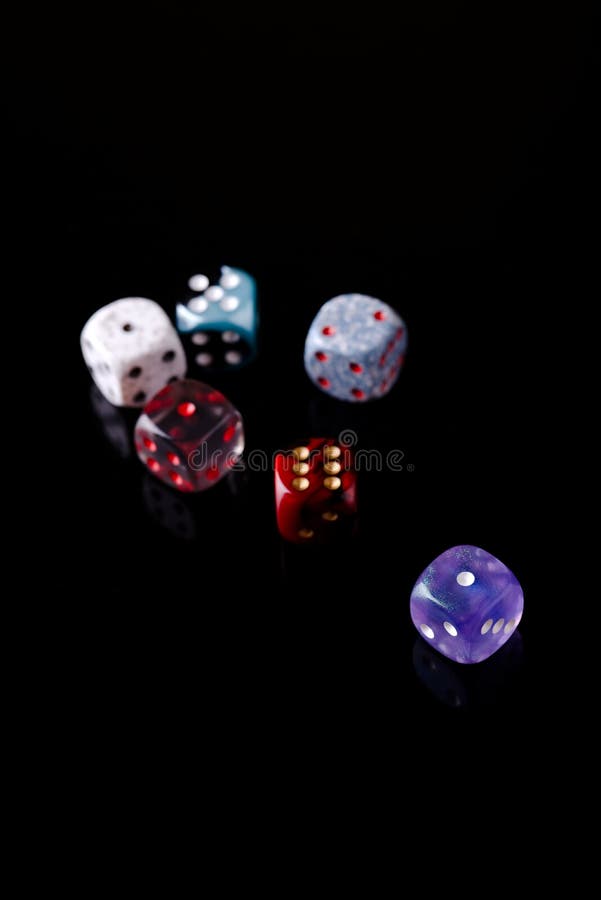 Several Color Dices on Black Board Stock Image - Image of play, blue ...