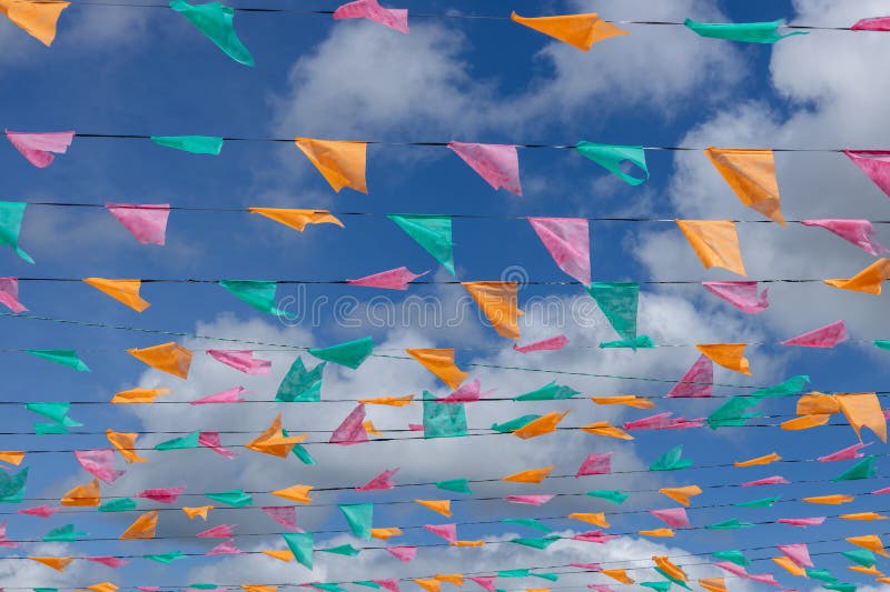Several Colored Pennants Fluttering in the Wind Stock Image - Image of ...