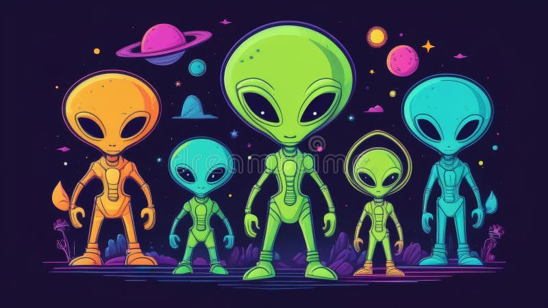 Several Colorful Alien Creatures Stand in the Middle of the Night ...