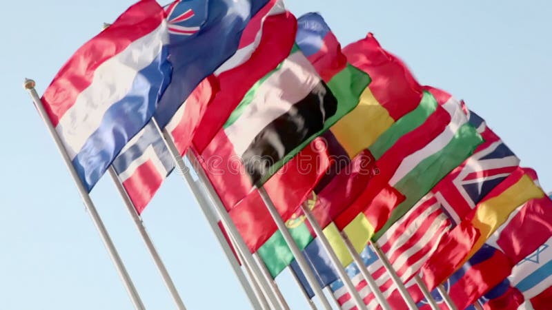 Several Countries Flags of Flutter on Wind Against Stock Video - Video ...