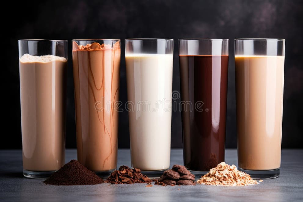 Several Different Chocolate Milkshake Types Aligned in a Row Stock ...