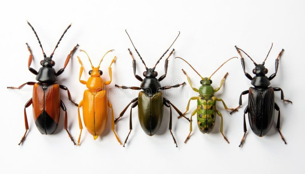 Several Diverse Insects on Plain White Backdrop, Studio Shot, High ...