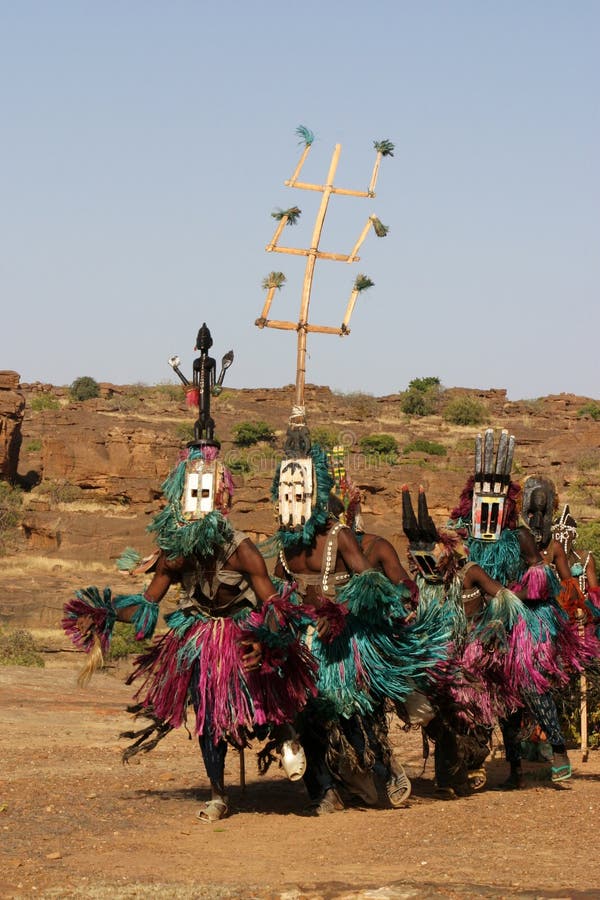 Several Dogon Dancers with Masks Editorial Stock Image - Image of dogon ...