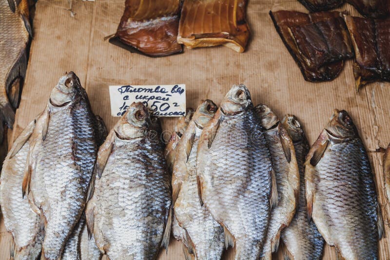 Several Dried Roach Fish Lie on Counter Stock Photo - Image of group ...