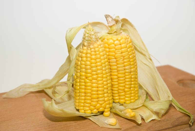 Several Ears of Corn on a Wooden Surface Stock Photo - Image of feeding ...