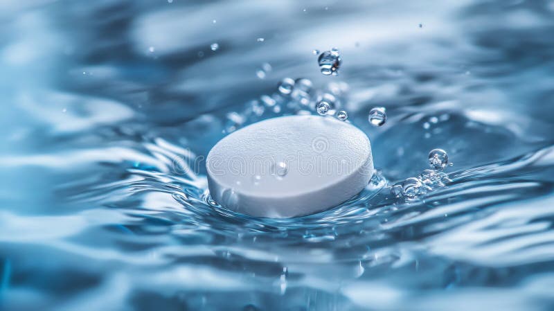 Several Effervescent Tablets Dissolve in Water with Air Bubbles Rising ...