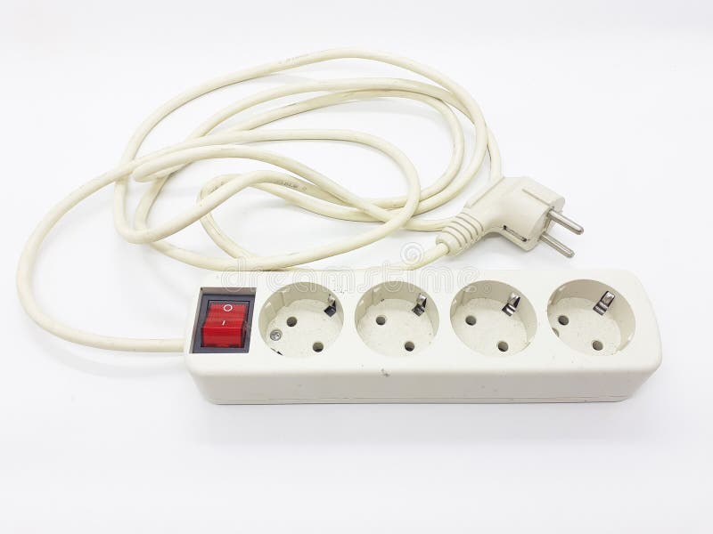 Several Electric Outlet Plug with Red Switch in White Isolated ...