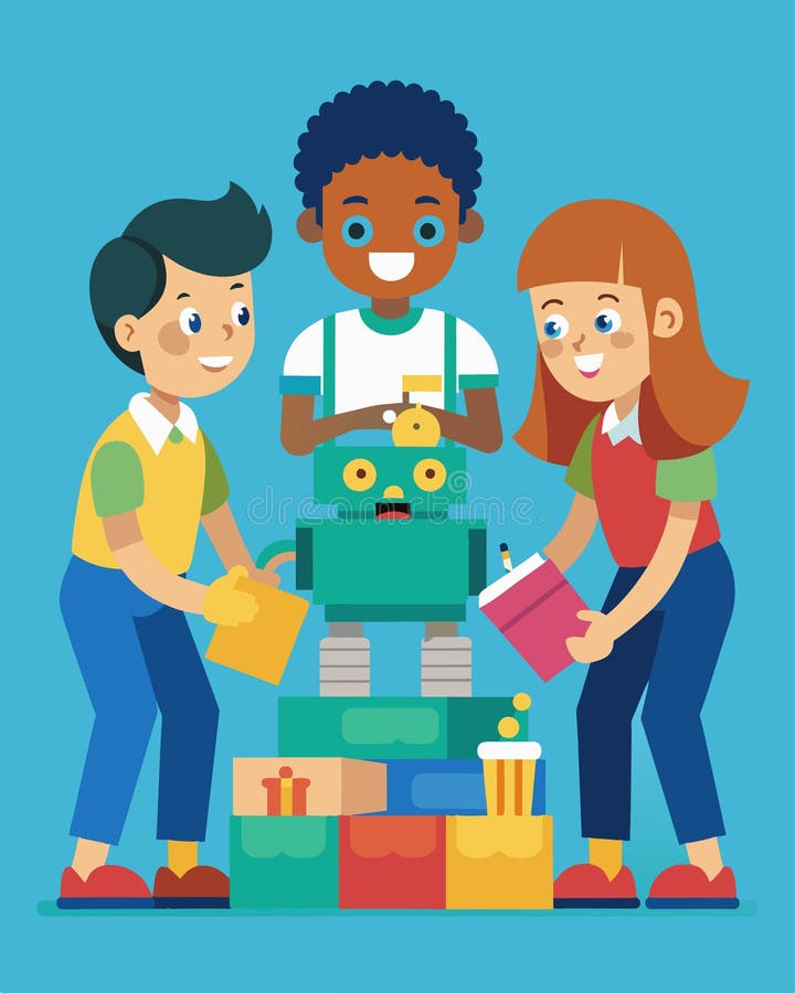 Several Elementary Students Collaborate Using Teamwork and ...