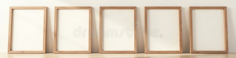 Several Empty Rustic Wooden Frames Against a Pale Wall, Clean, Empty ...
