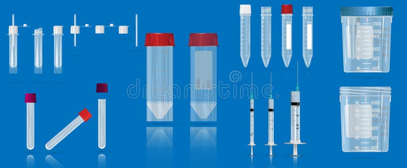 Several Realistic Empty Tubes for Blood, Vacuum Container, Syringes and ...