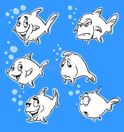 Several Fish with Different Facial Expressions Stock Illustration ...