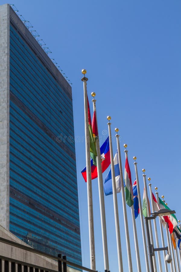 UN Building with Different Flags Editorial Photography - Image of poll ...