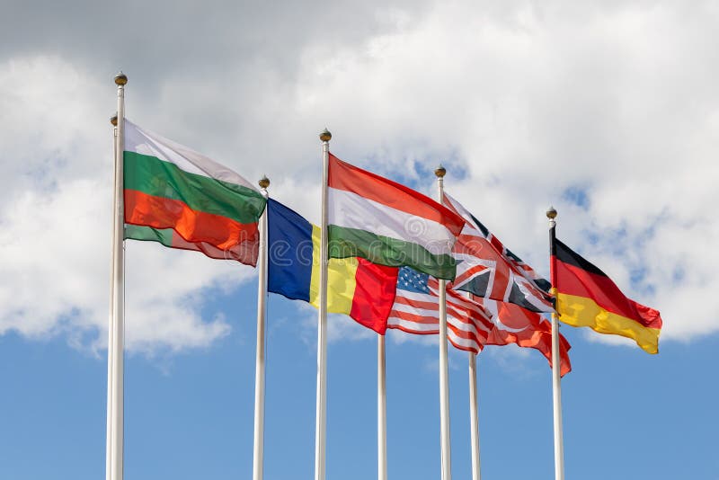 Several Flags of Various Countries of the World Flutter in the Wind ...