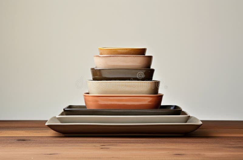 Several Flat Plates and Bowls are Stacked on Top of Each Other Stock ...