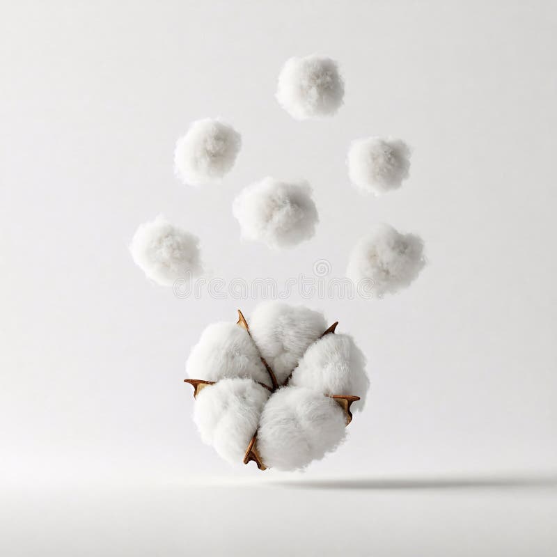 Several Fluffy Cotton Bolls Falling on White Stock Illustration ...