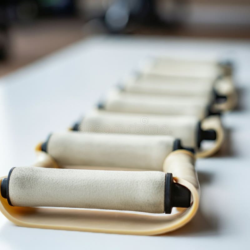 Several Foam Rollers with Black End Caps are Arranged in a Line on a ...