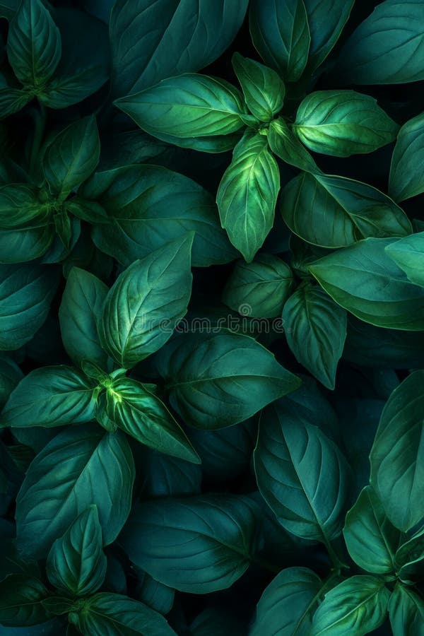 Several Fresh Basil Leaf Textures, Fragrant Spices Pattern, Basil ...
