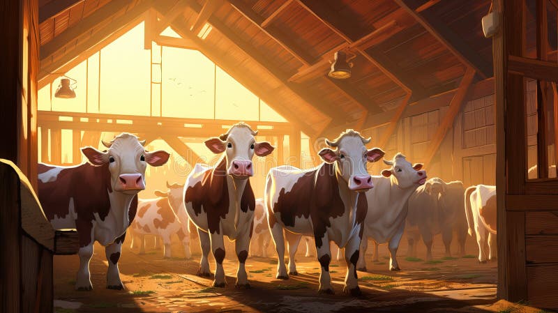 Several Funny Cows on a Dairy Farm. Stock Illustration - Illustration ...