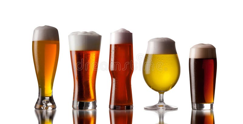 Several Glasses of Beer with Cap of Foam Stock Photo - Image of drink ...