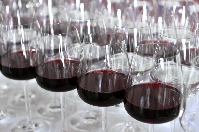 Several Glasses of Red Wine Stock Photo - Image of fragile, catering ...
