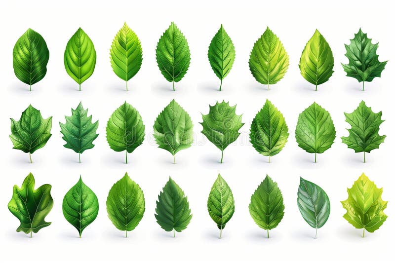 Several Green Leaves Intermingled on a Plain White Surface Stock Photo ...