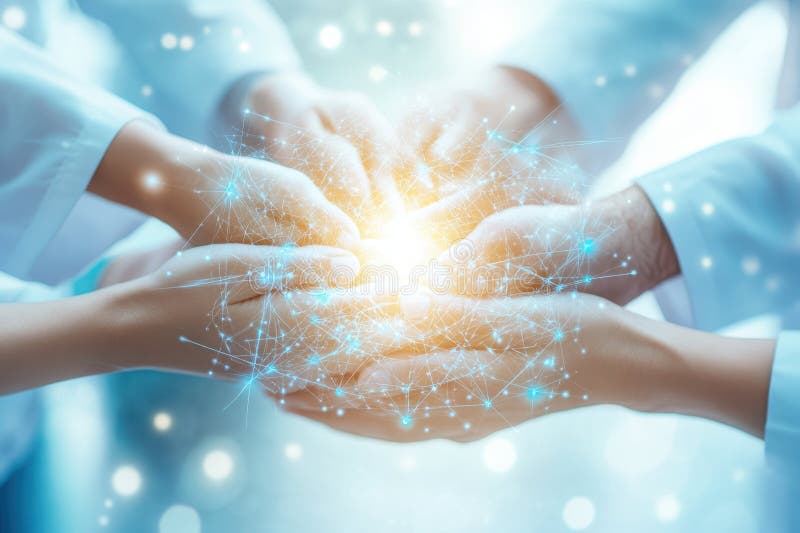 Collaborative Creation of Light Energy through Hands United in a Bright ...