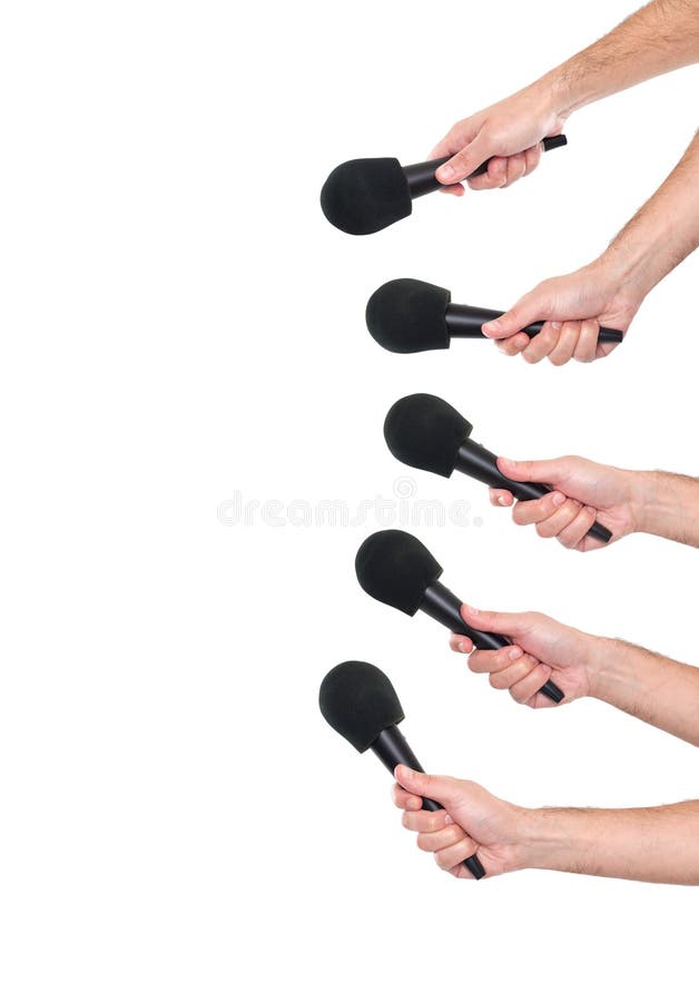 Several Hands Holding Microphones Stock Image - Image of press ...