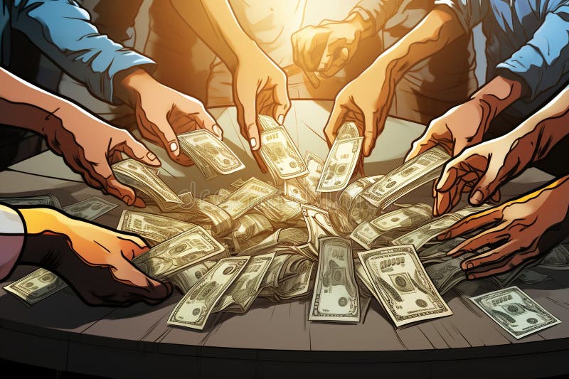 Several Hands Taking Money from a Table. Generative AI Stock Image ...