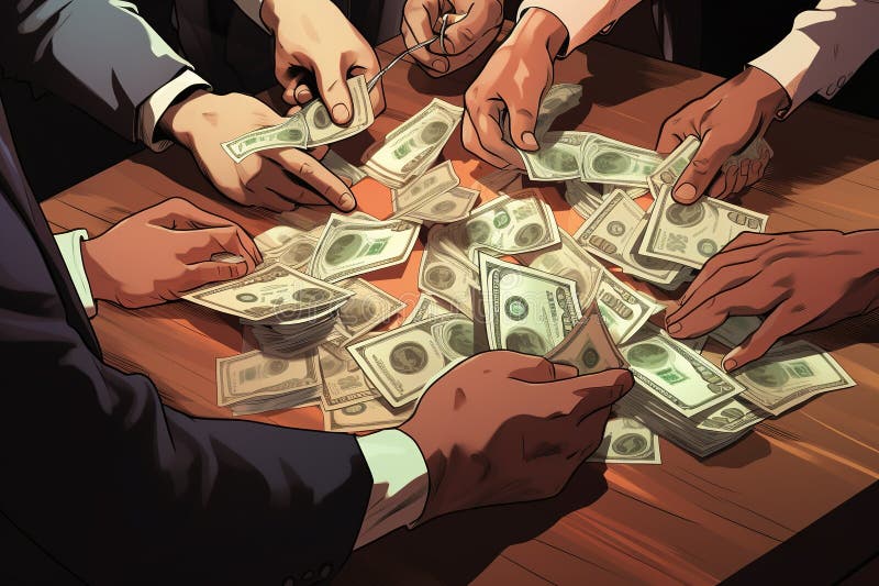 Several Hands Taking Money from a Table. Generative AI Stock ...