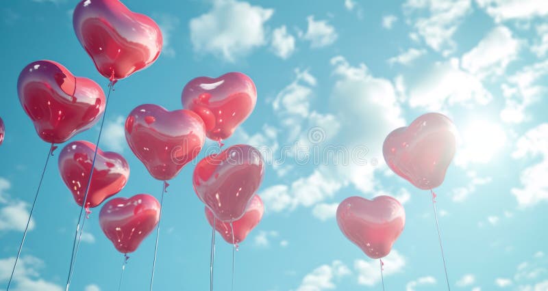 Several Heart Shaped Balloons Flying in the Sky Stock Image - Image of ...