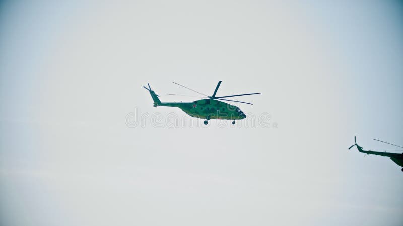 Several Helicopters Flying in the Sky in One Direction Stock Footage ...