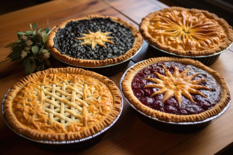Several Homemade Pies with Decorative Crusts Stock Photo - Image of ...