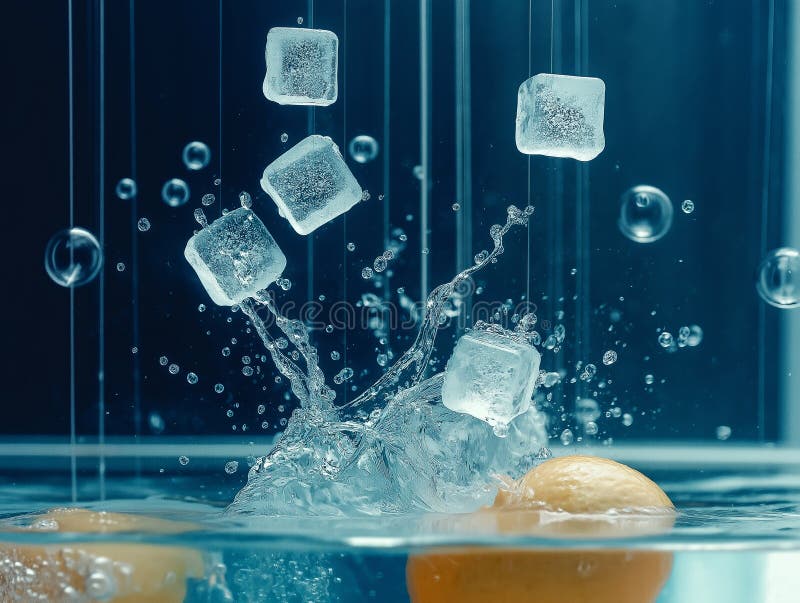 Several ice cubes mid-fall stock photo. Image of splashart - 352762306