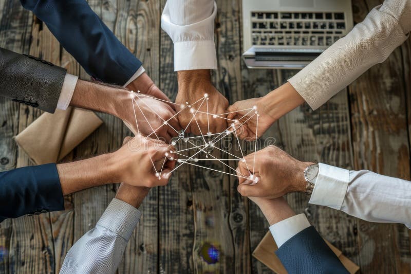 Several Individuals Come Together, Intertwining Their Hands in a ...