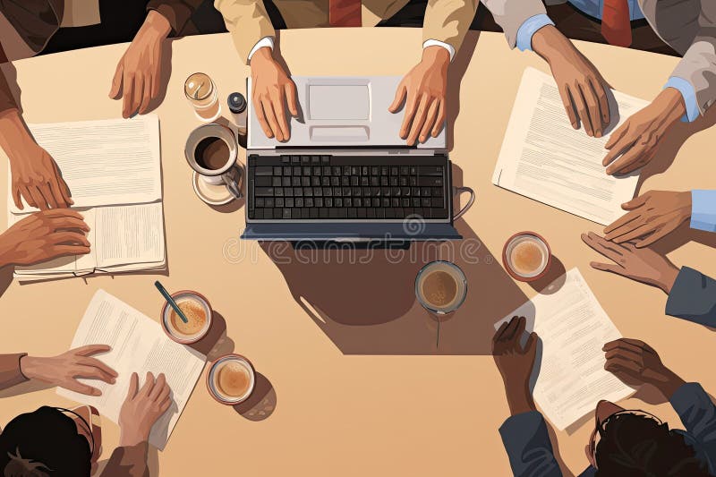 Several Individuals Seated Around a Table, Engaged in Work on Laptops ...