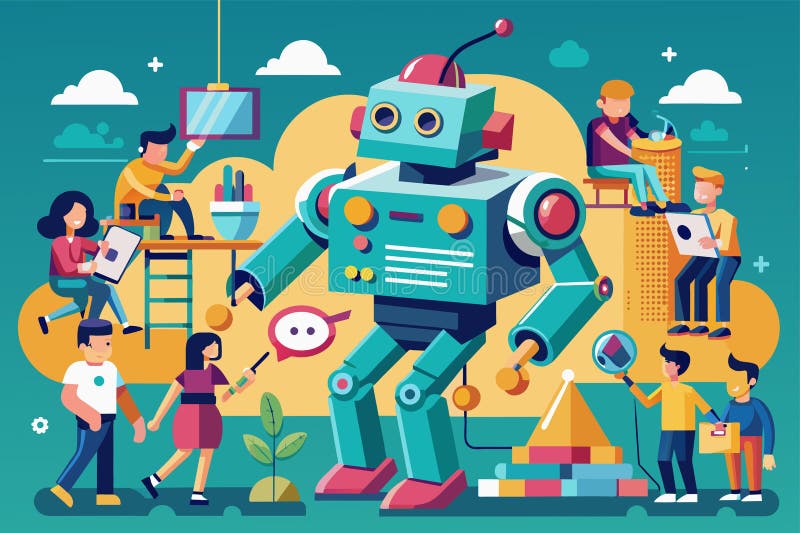 Several Individuals Standing in a Circle Around a Robot, Watching Its ...